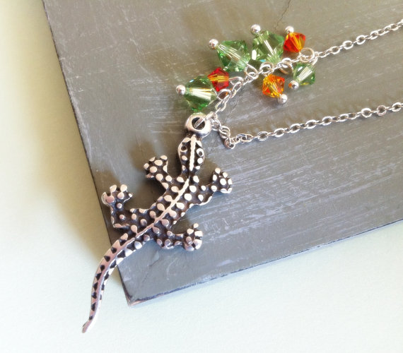 Lizard Charm Necklace With Swarovski Crystals on Luulla
