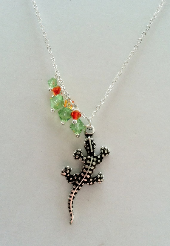 Lizard Charm Necklace With Swarovski Crystals on Luulla